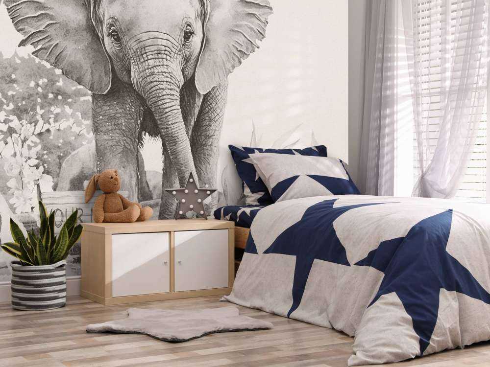 Wallpaper Mural - Baby elephant in the jungle beige - Photo Wallpaper