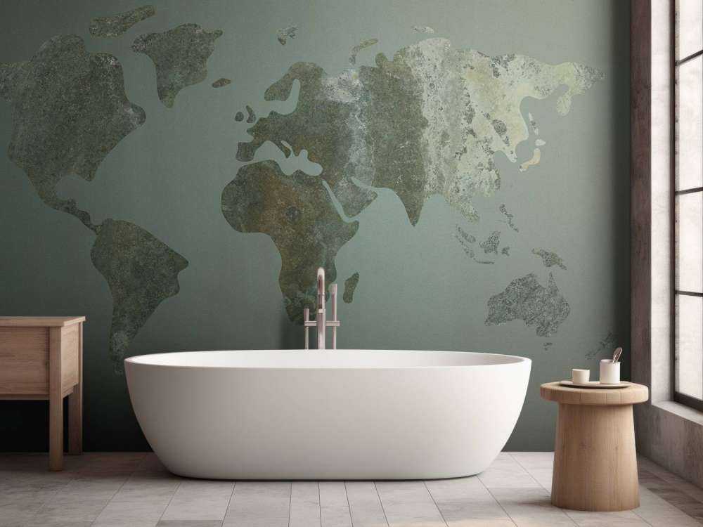 Wallpaper Mural - Green world map with structure - Wallpaper Murals