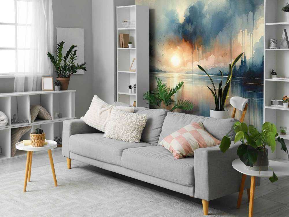 Wallpaper Mural - Watercolor Abstract Lake - Wallpaper Murals