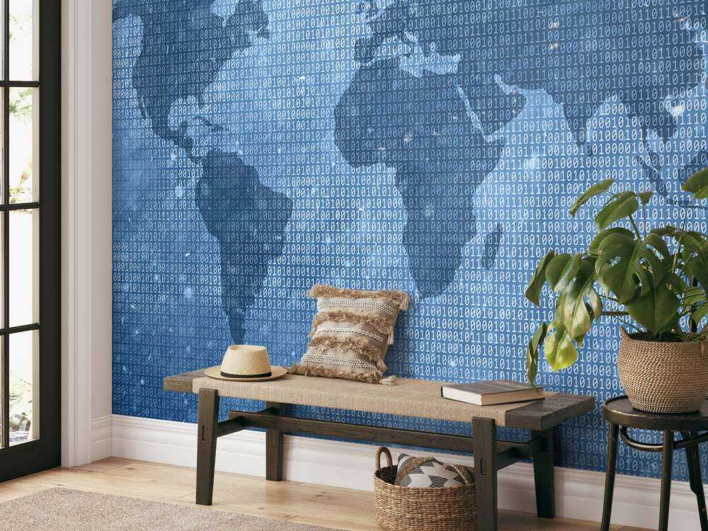 Wallpaper Mural - Binary world map - Wallpaper Murals